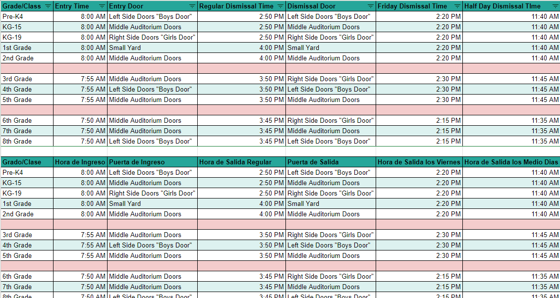 School Schedules - Sacred Heart School - Bronx, NY